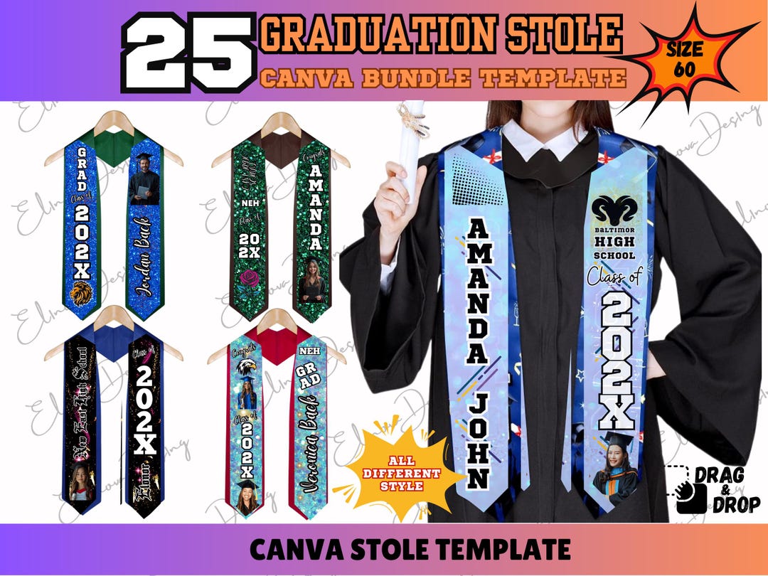 Graduation Stole Custom Grad Stole Canva Templates , Class of 2025 ...