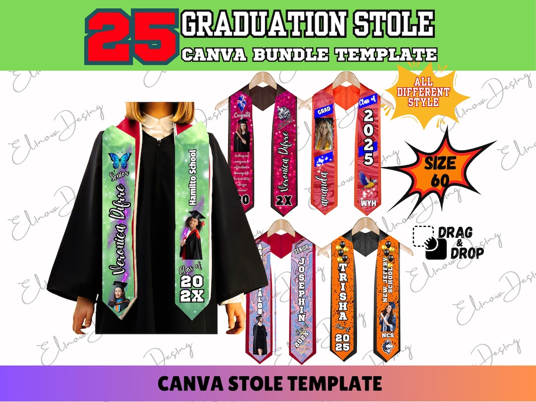 Graduation Stole Custom Grad Stole Canva Templates , Class of 2025 ...