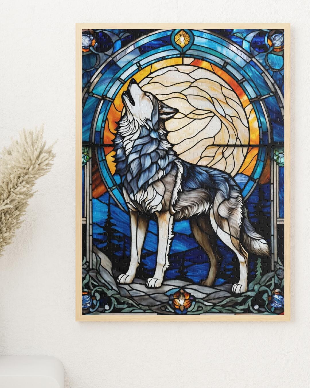 Lunar Echoes: Stained Glass Wolf Puzzle, Jigsaw Puzzle, Full Moon ...