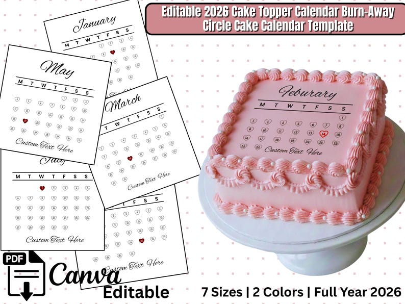 2026 Burn Away Cake Topper Calendar Template | Printable Birthday ...