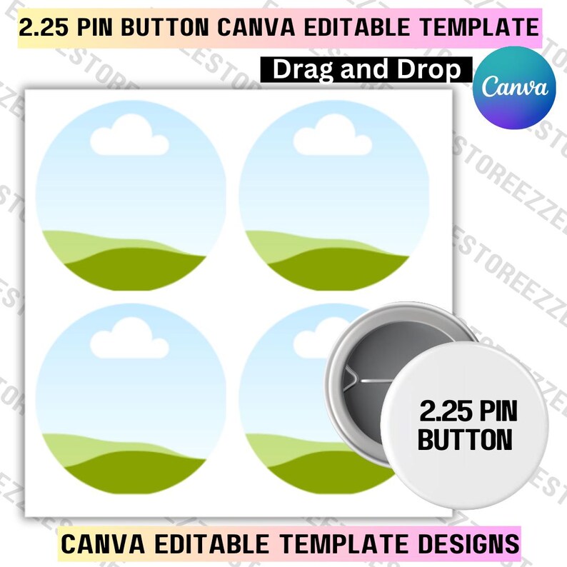2.25 Pin Button Canva Editable Template, Button Pin Frame Template ...