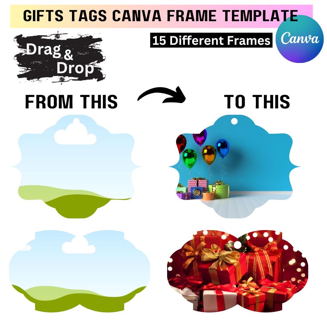 16 Gift Tag Canva Frame Editable Template, Gift Tag Template, Blank ...