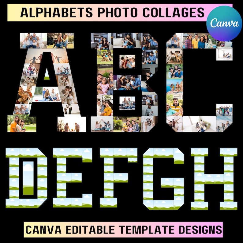 Alphabets Photo Collage Letters Canva Template, Alphabet Storyboard ...