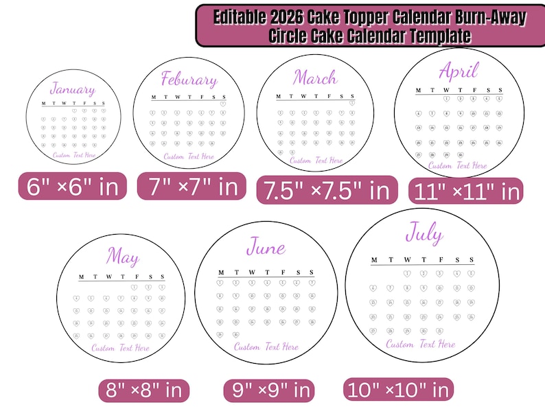 2026 Burn Away Cake Topper Calendar Template | Printable Birthday ...