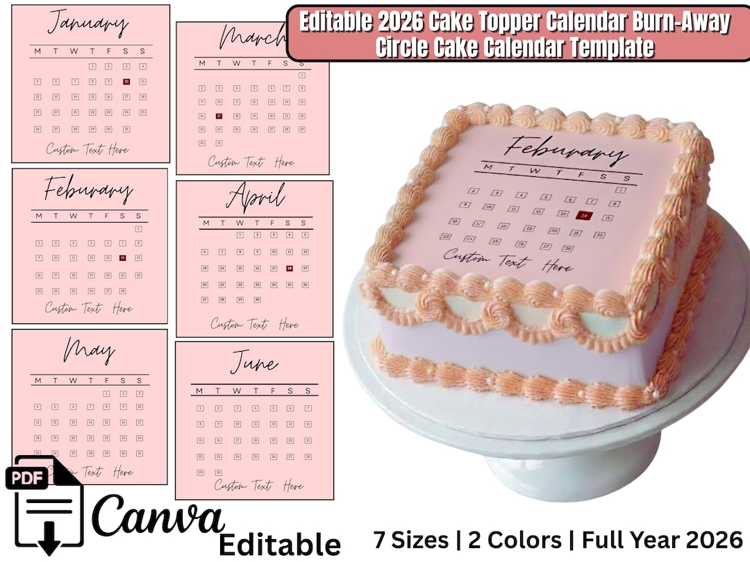 2026 Burn Away Cake Topper Calendar Template | Printable Birthday ...