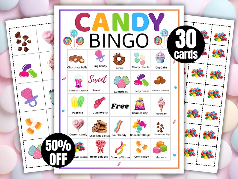 Candy Bingo Game Printable | 30 Candy Bingo Cards | Sweet Treats Party ...