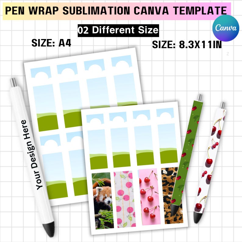 Pen Rap Canva Editable Template, Pen Wrap Sublimation Template, Pen ...