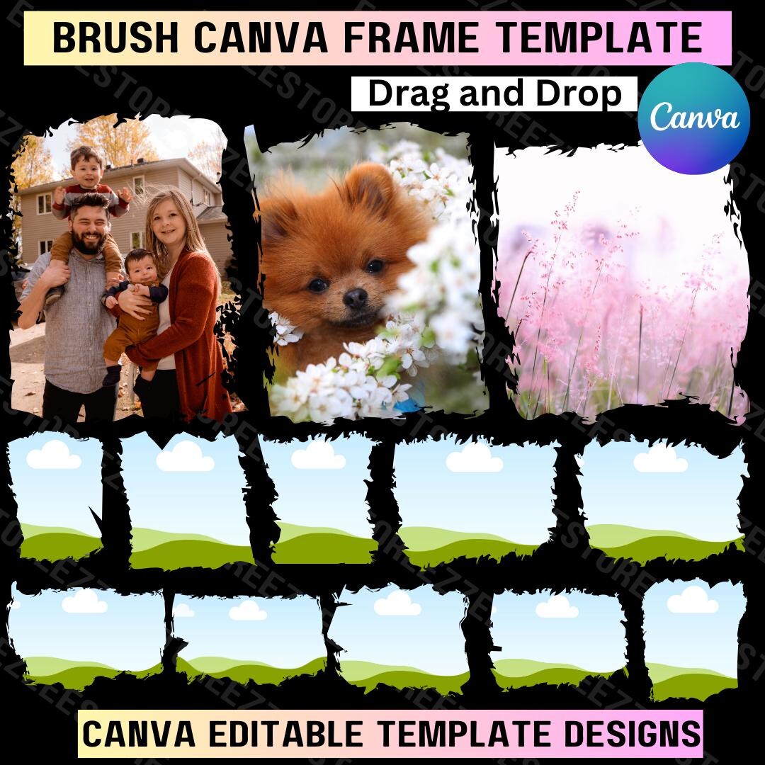 Bleach Effect Distressed Edge Canva Editable Frame Templates, Fill Your ...