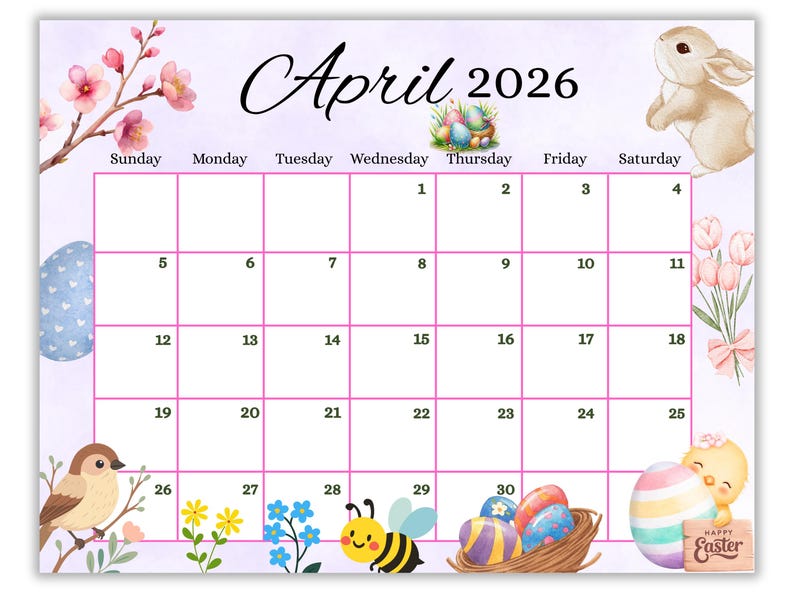 Editable April 2026 Calendar | Printable Kids Homework & Schedule ...