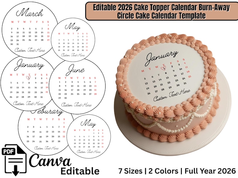 2026 Burn Away Cake Topper Calendar Template | Printable Birthday ...