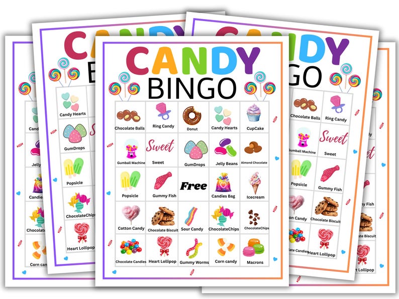 Candy Bingo Game Printable | 30 Candy Bingo Cards | Sweet Treats Party ...