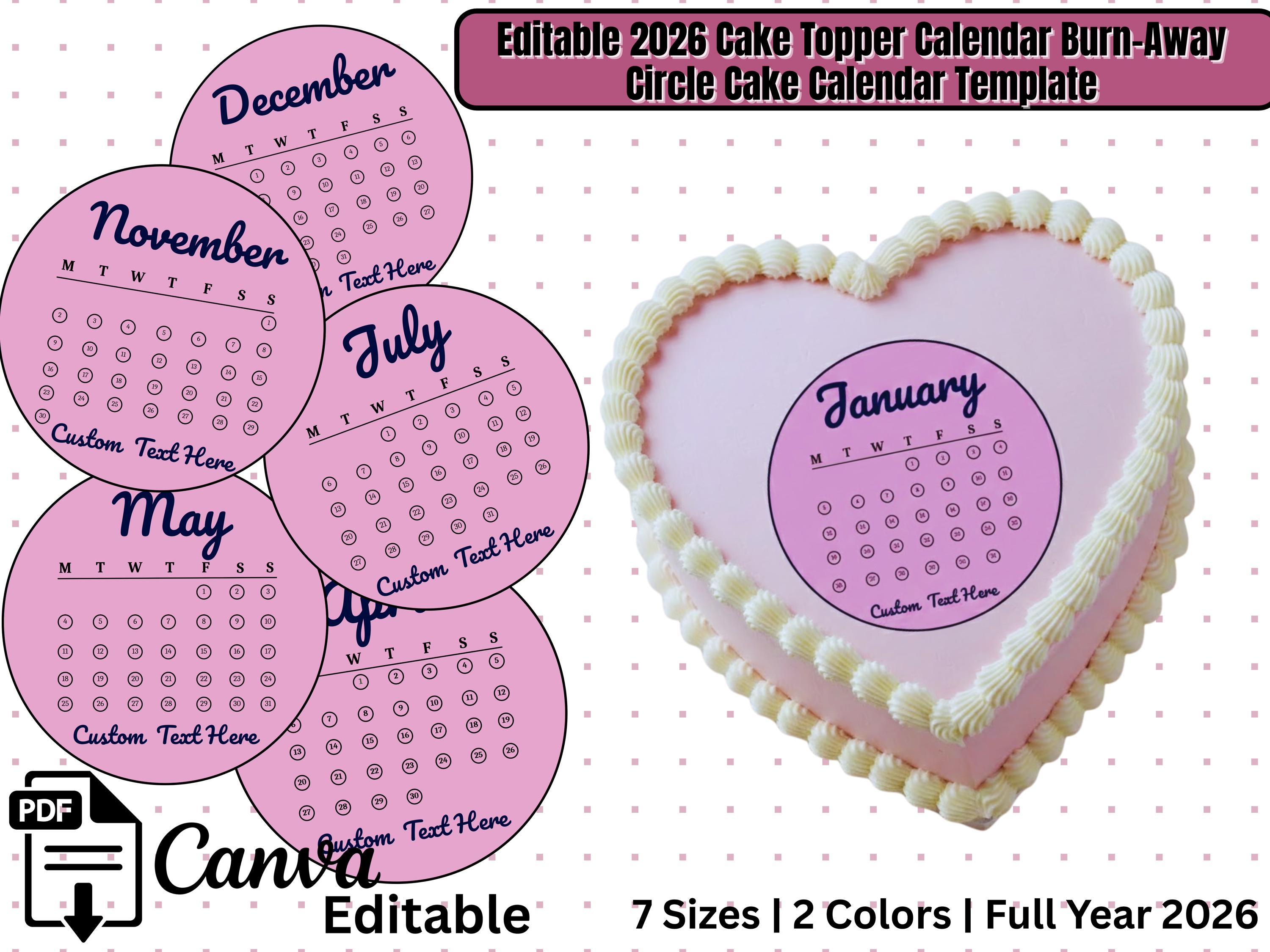 2026 Burn Away Cake Topper Calendar Template | Printable Birthday ...