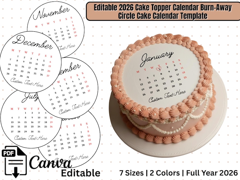 2026 Burn Away Cake Topper Calendar Template | Printable Birthday ...