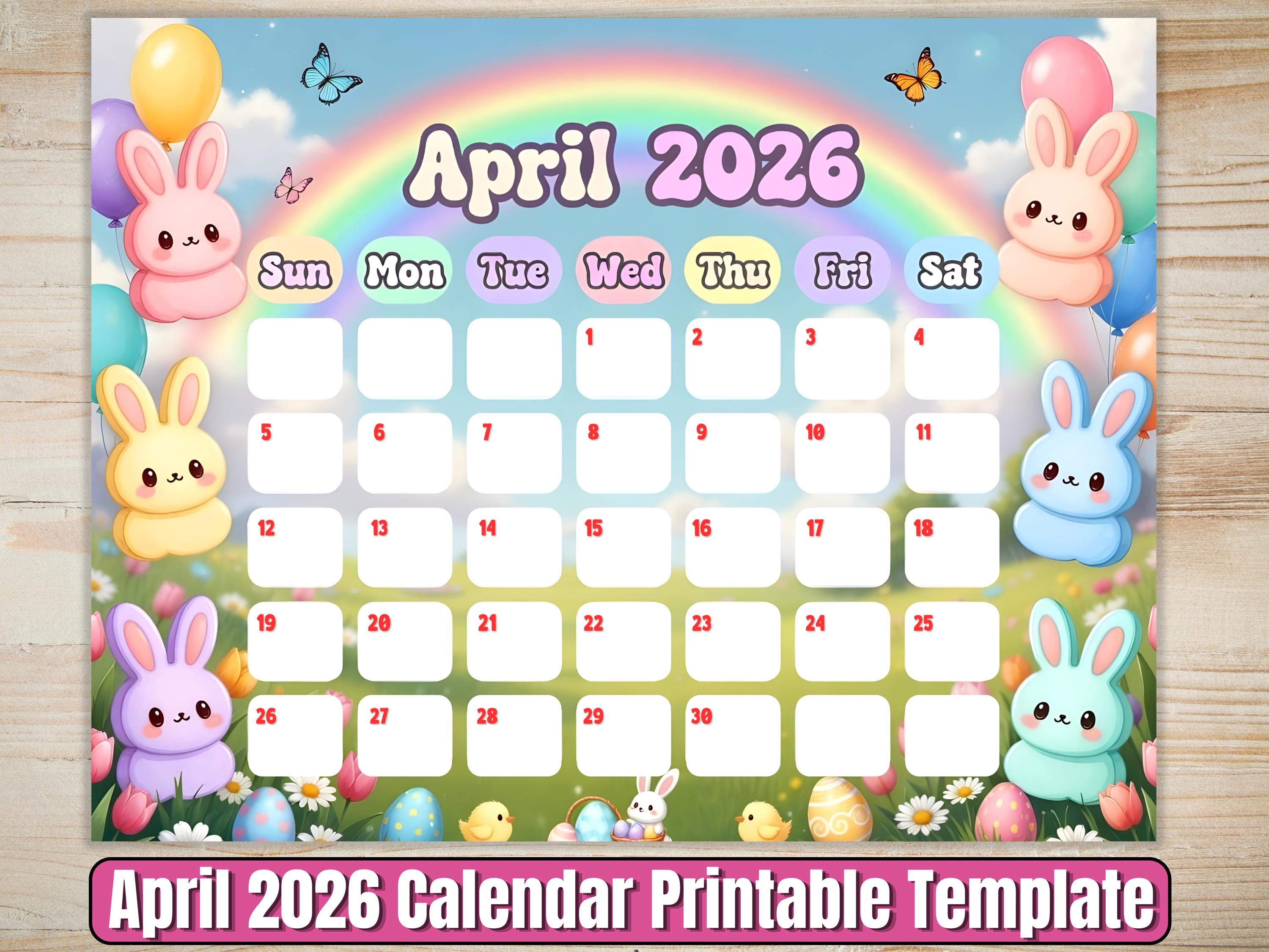 Editable April 2026 Calendar | Happy Easter | Printable Kids Homework ...