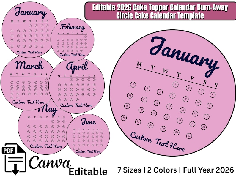 2026 Burn Away Cake Topper Calendar Template | Printable Birthday ...