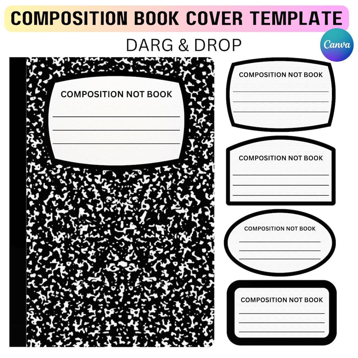 Composition Book Template, Fully Editable Canva Frame, Notebook ...