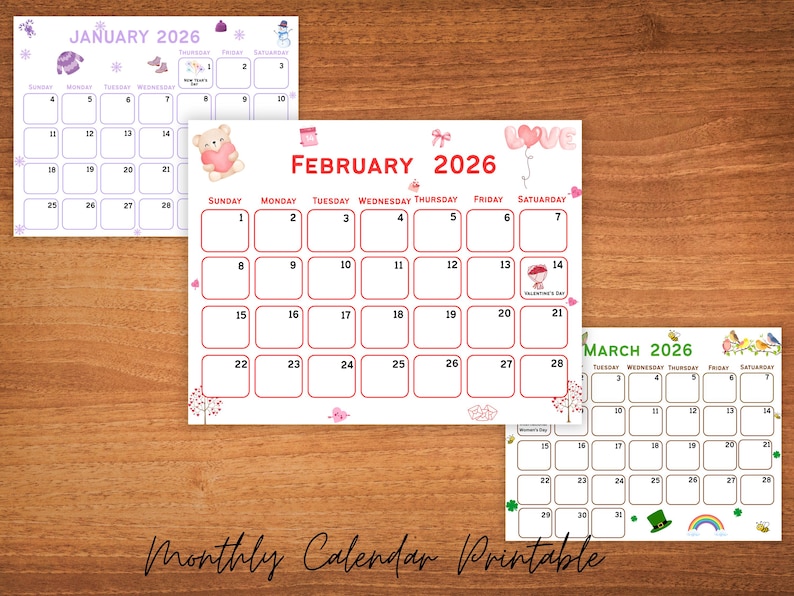 Editable 2026 Monthly Calendar | Cute Printable Kids Planner ...