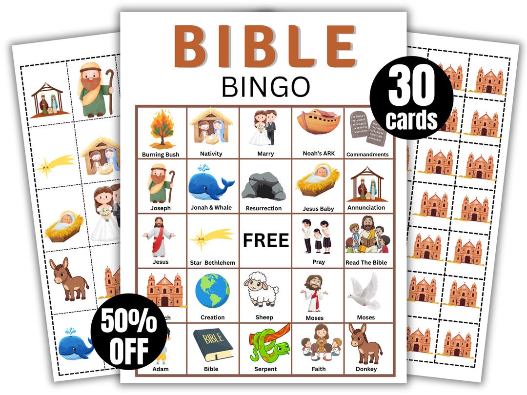 Printable Bible Bingo Game | Bible Games for Kids | 30 Bible Stories ...