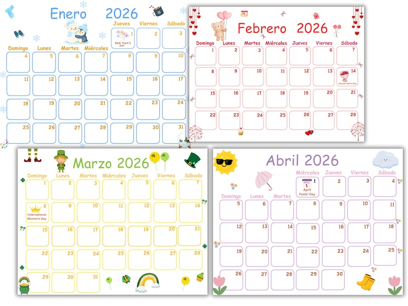Calendario Imprimible 2026 Bundle | Spanish Calendar PDF | Planificador ...