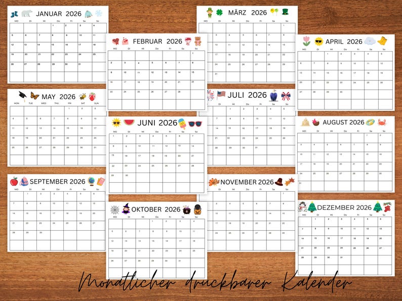 2026 Printable Kalender Bundle | German Calendar PDF | 2026 Kalender ...