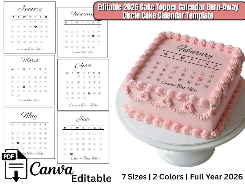 2026 Burn Away Cake Topper Calendar Bundle | Printable Birthday ...