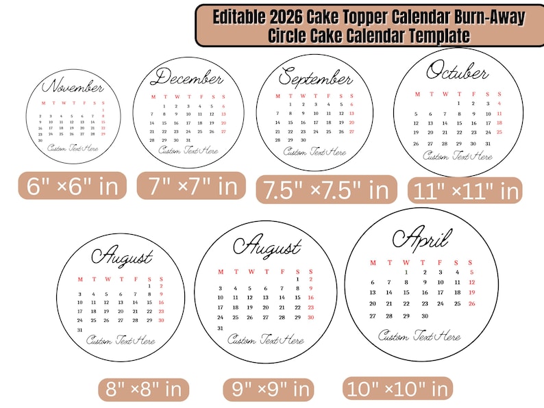 2026 Burn Away Cake Topper Calendar Template | Printable Birthday ...