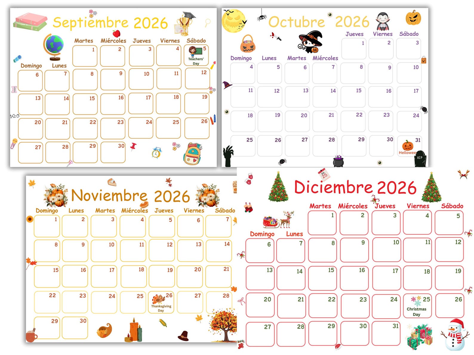 Calendario Imprimible 2026 Bundle | Spanish Calendar PDF | Planificador ...