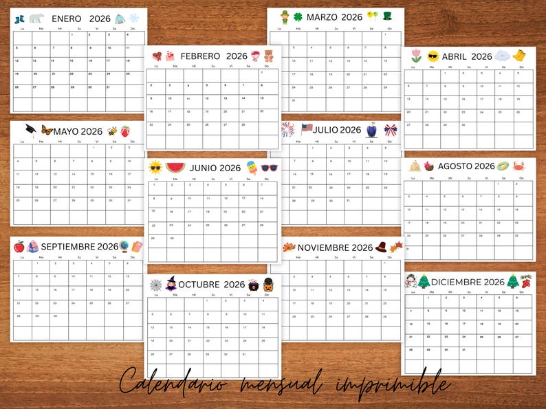 Calendario Imprimible 2026 Bundle | Spanish Calendar PDF | Planificador ...
