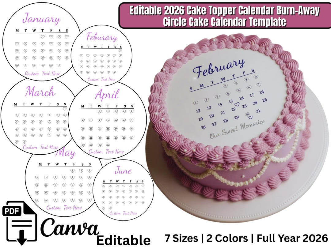 2026 Burn Away Cake Topper Calendar Template | Printable Birthday ...
