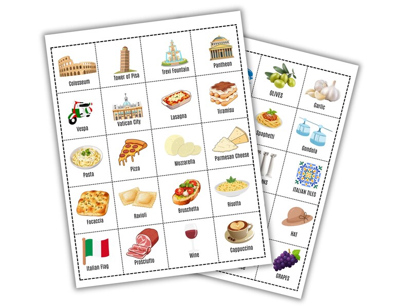 Italy Travel Bingo Game, 30 Printable Italy Vacation Bingo Card ...