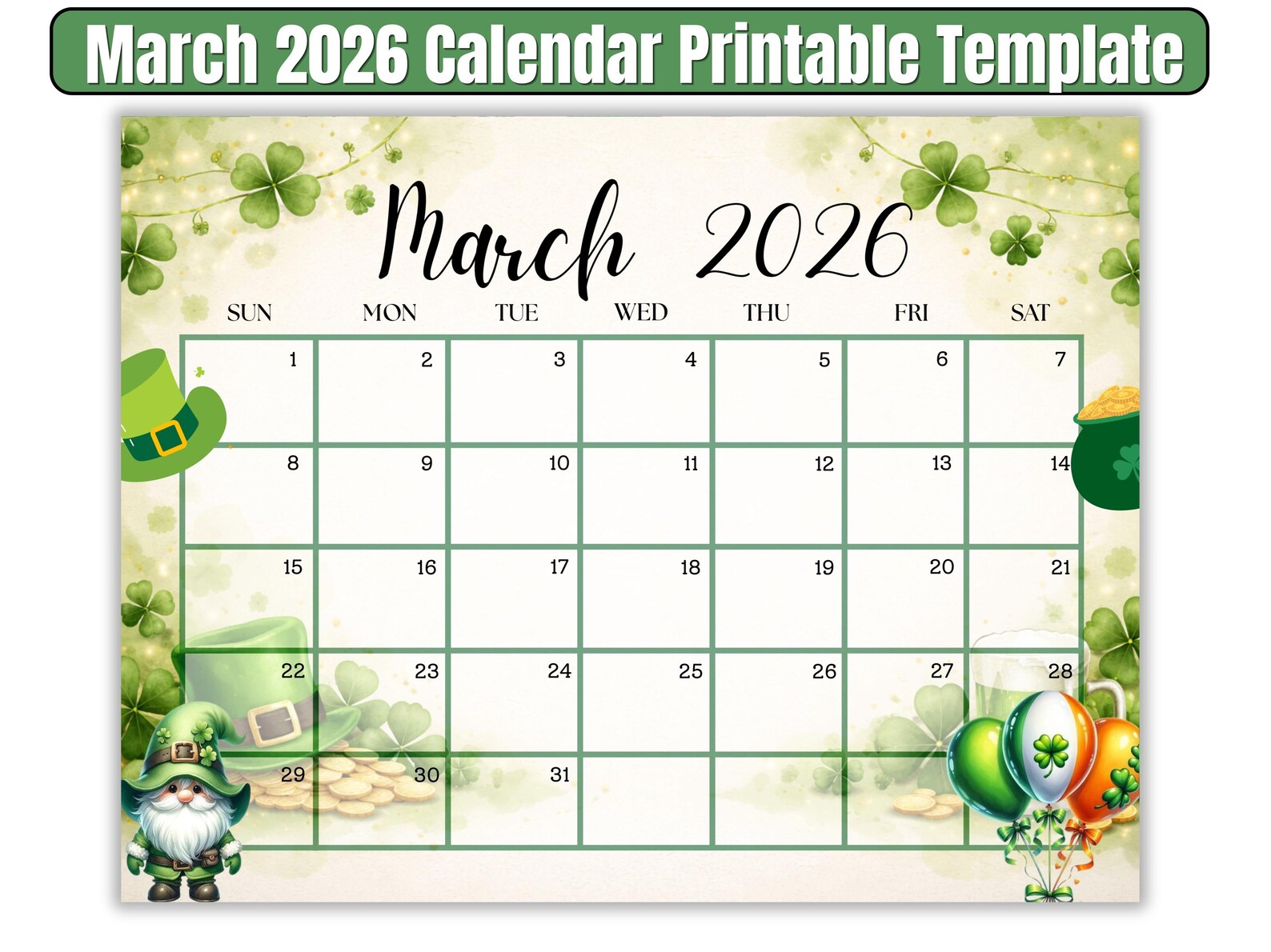 Editable March 2026 Calendar | Printable Rainbow Planner | St. Patrick ...
