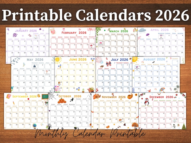 Editable 2026 Monthly Calendar | Cute Printable Kids Planner ...
