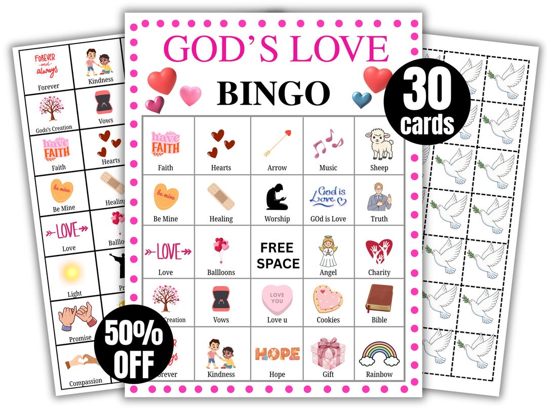 God’s Love Bingo Game | 30 Bible Bingo Cards | Christian Valentine’s ...