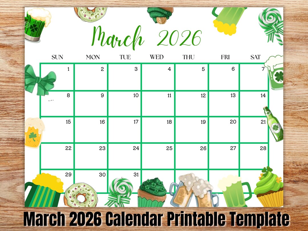 Editable March 2026 Calendar | Printable Rainbow Planner | St. Patrick ...