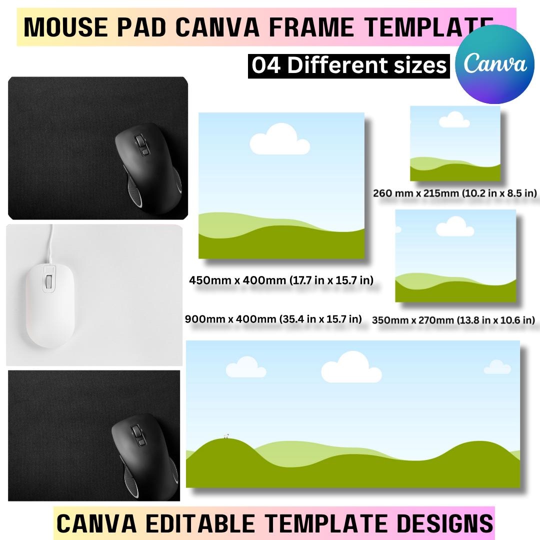Mouse Pad Canva Template, 4 Different Sizes Mouse Pad Template, Mouse ...