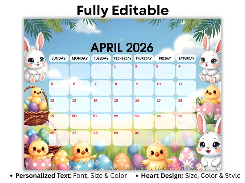 Editable April 2026 Calendar | Printable Kids Homework & Schedule ...