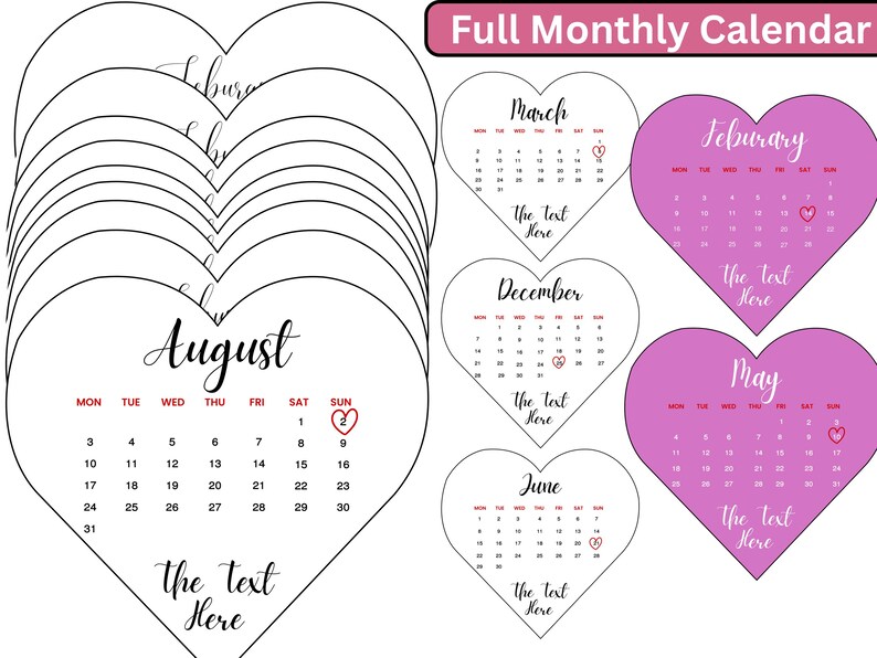 2025 Calendar Heart Cake Toppers Template | Custom Calendar Cake Topper ...