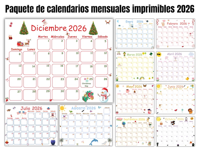 Calendario Imprimible 2026 Bundle | Spanish Calendar PDF | Planificador ...
