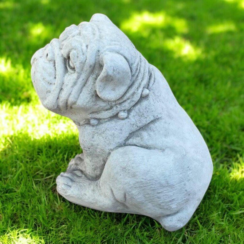 Sitting Bulldog, Dog on Base Statue, Stone Memorial, Pet Sculpture ...