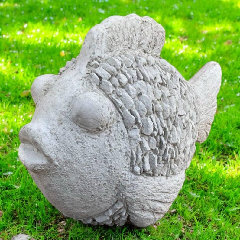 Fish Statue, Stone Fish, Ocean Animal, Blowfish Sculpture, Water Animal ...