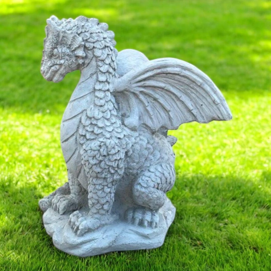 Guardian Dragon, Stone Statue, Sitting Dragon, Cement Statuary, Painted ...