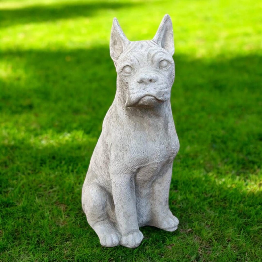 Boxer Figure, Sitting Dog, Stone Memorial Statue, Boxer Grave, Cement ...