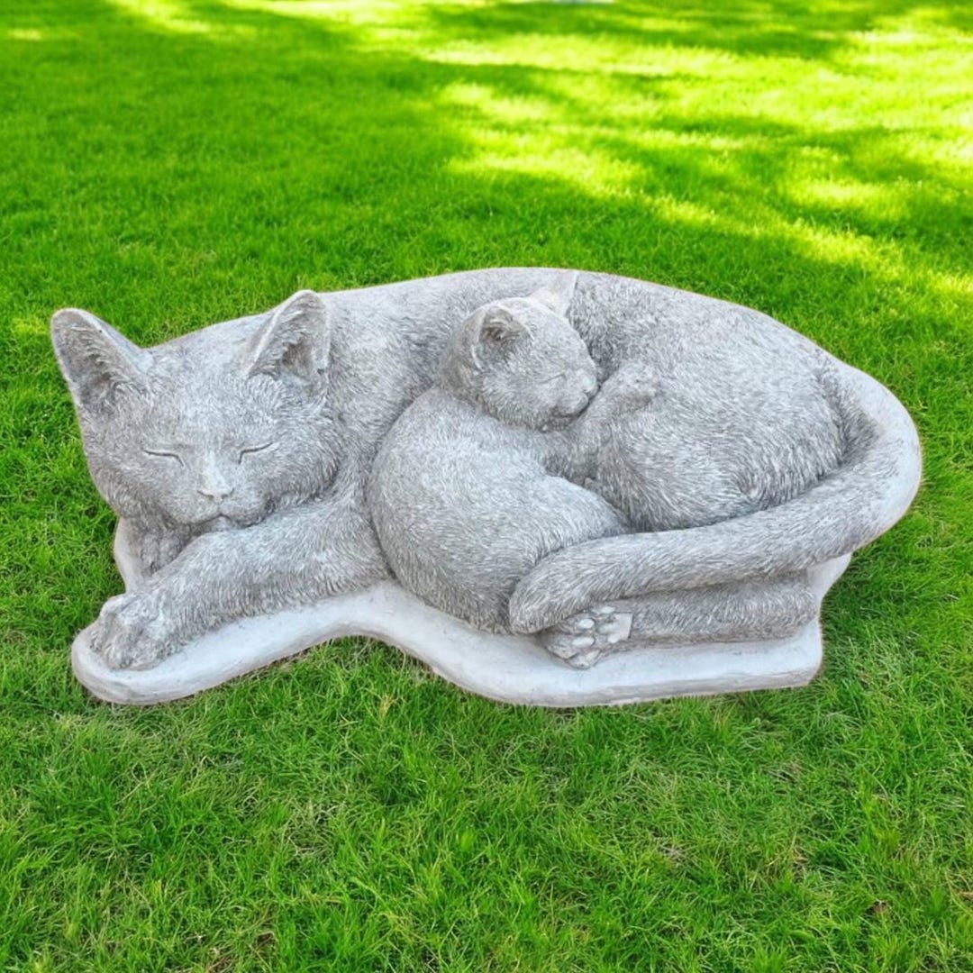 Two Cats, Garden Statue, Cat Sculpture, Pets Memorial, Curled up Cats ...