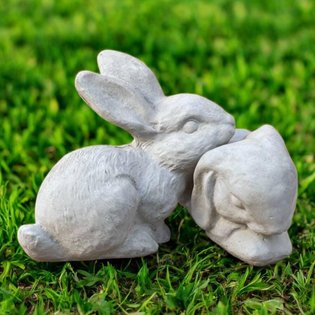 Pair of Rabbits, Bunny Statue, Stone Figure, Garden Figurine, Cement ...