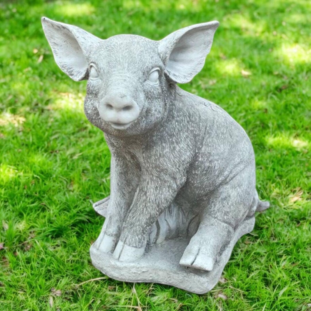 Sitting Pig, Wilbur Piglet, Garden Stone Statue, Cement Animal ...