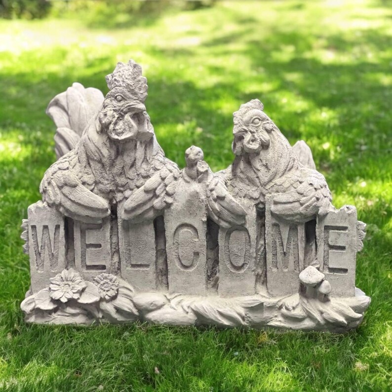 Welcome Statue, Farmhouse Figure, Chicken Welcome, Stone Sculpture ...