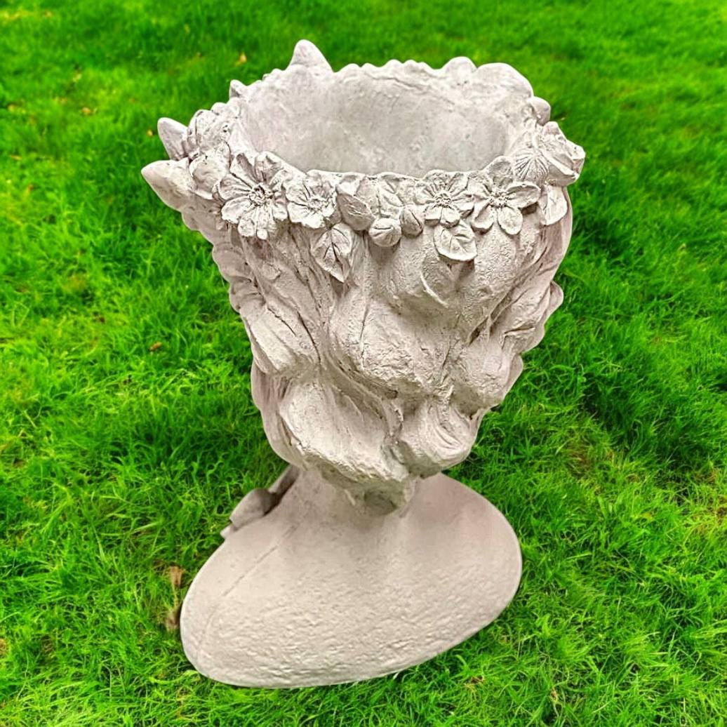 Head With Roses, Large Planter, Flowers Pot, Garden Statue, Face on Pot ...