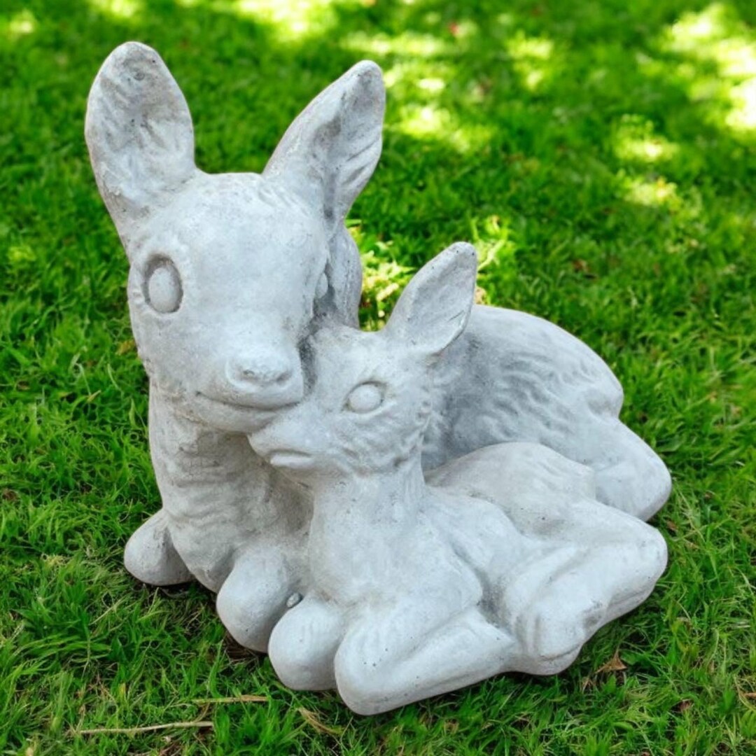 Two Deers Statue, Fawn Sculpture, Cement Animals, Pair of Deers, Fairy ...