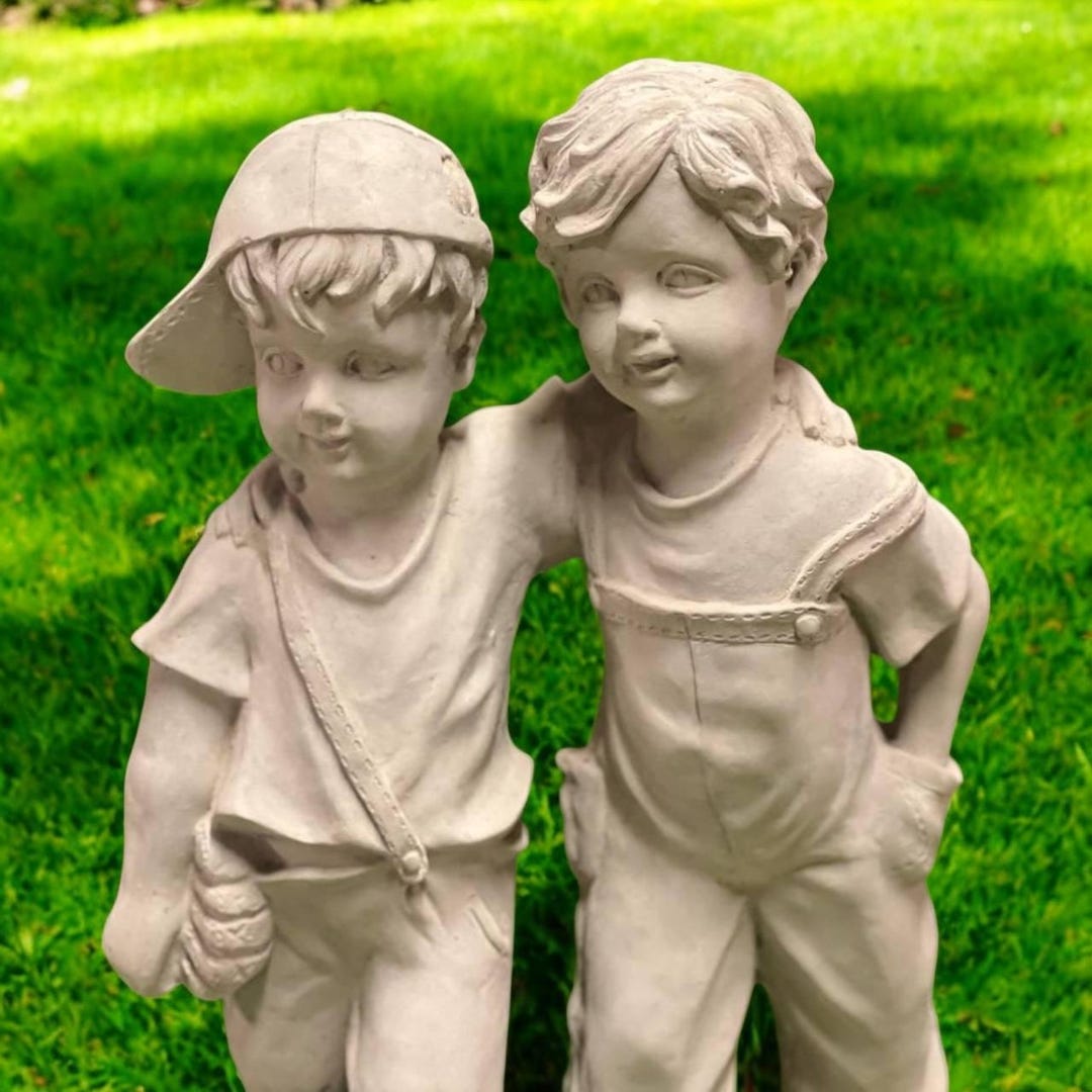 Boys Statue, Two Kids, Baseball Boys, Stone Figure, Memorial Gift ...