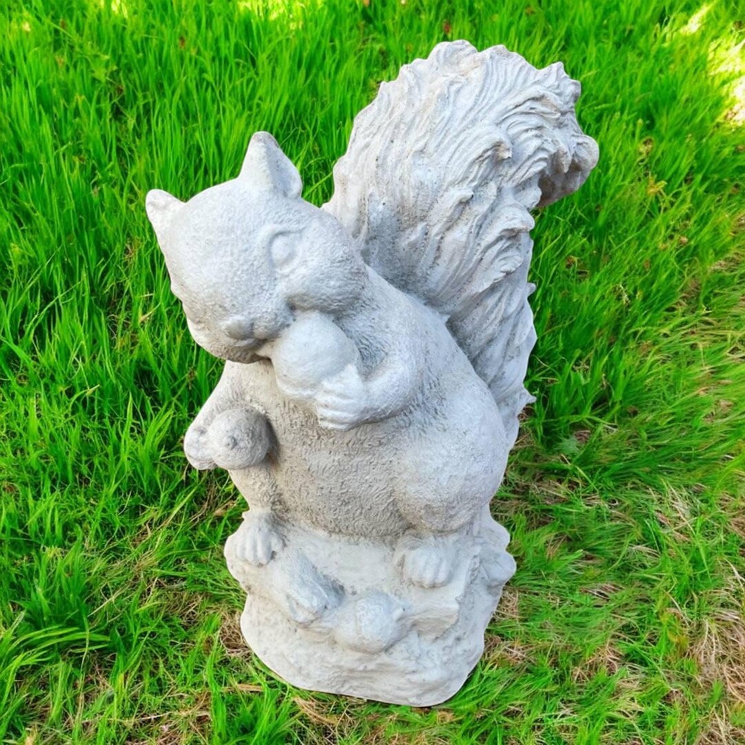 Squirrel Statue, Garden Squirrel, Stone Statuary, Squirrel on Base ...